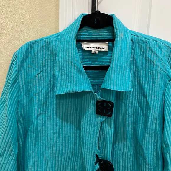 Caroline Rose | Tops | Caroline Rose Top Turquoise Blue With Black Wood ...